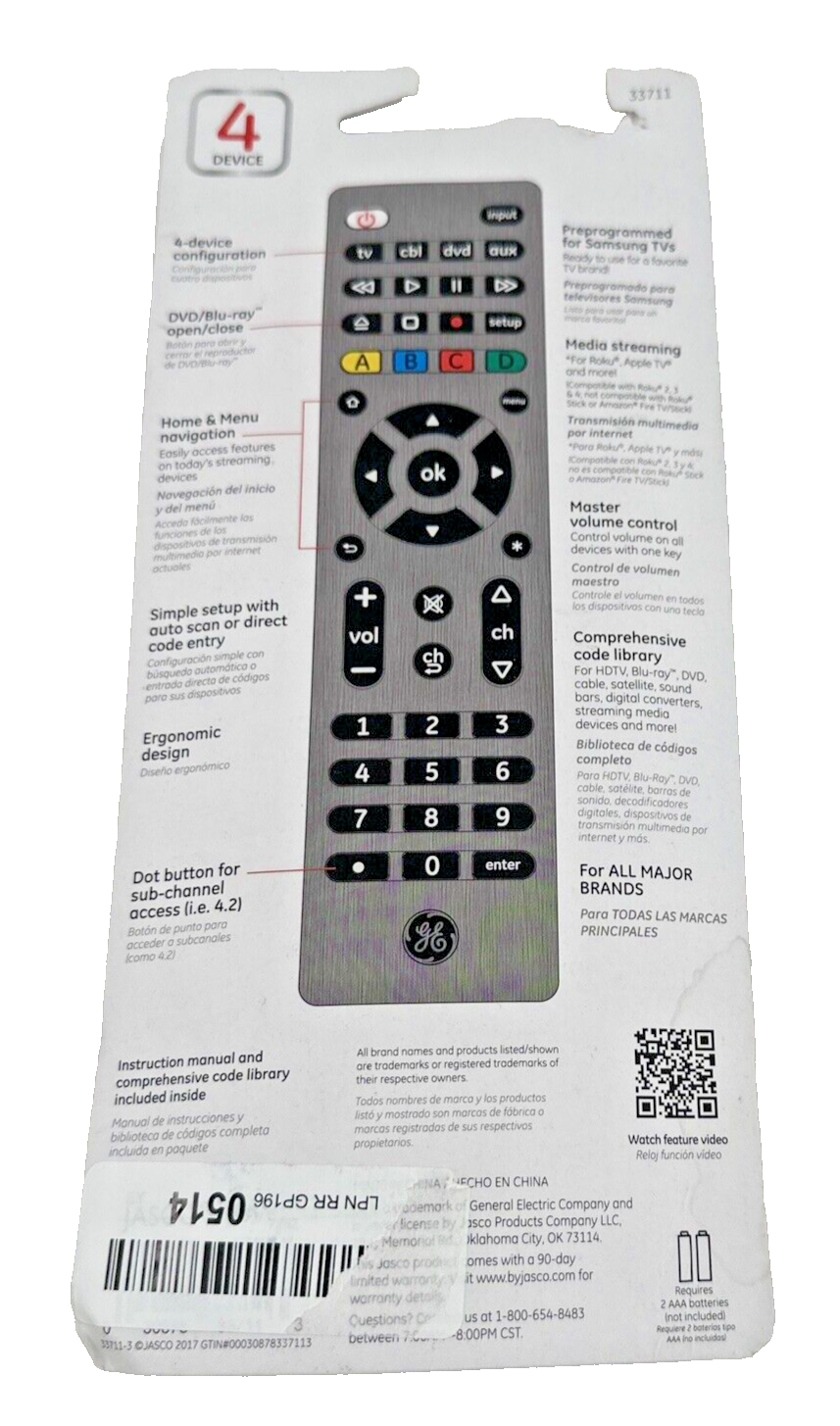 GE Ultra Pro Universal Remote Control 4 Device With DESIGNER Finish ...