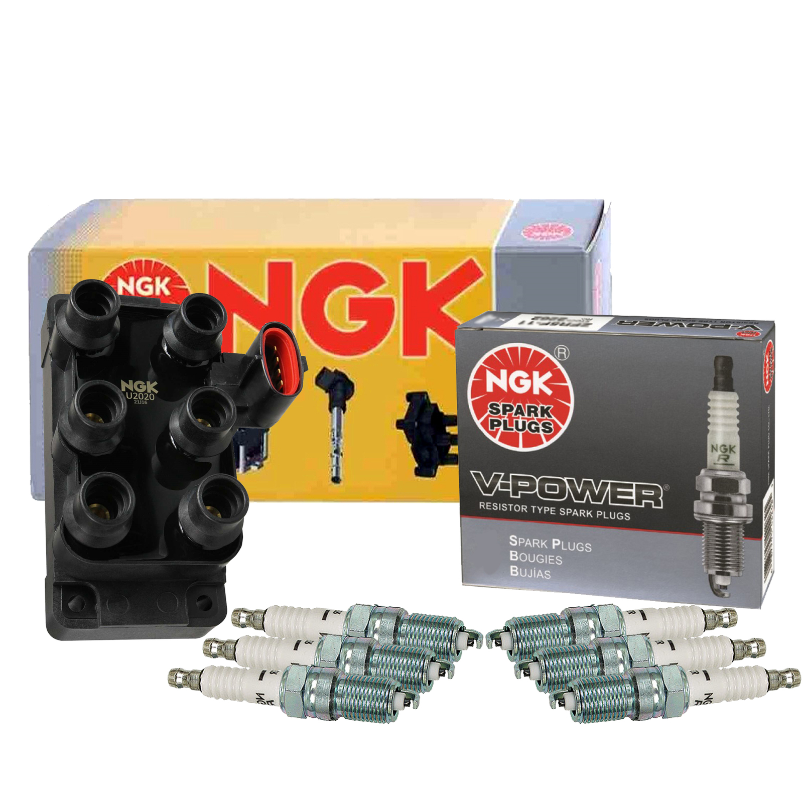 NGK DIS Ignition Coil & 6 V-Power Spark Plugs Kit For Ford Taurus 3.0 ...