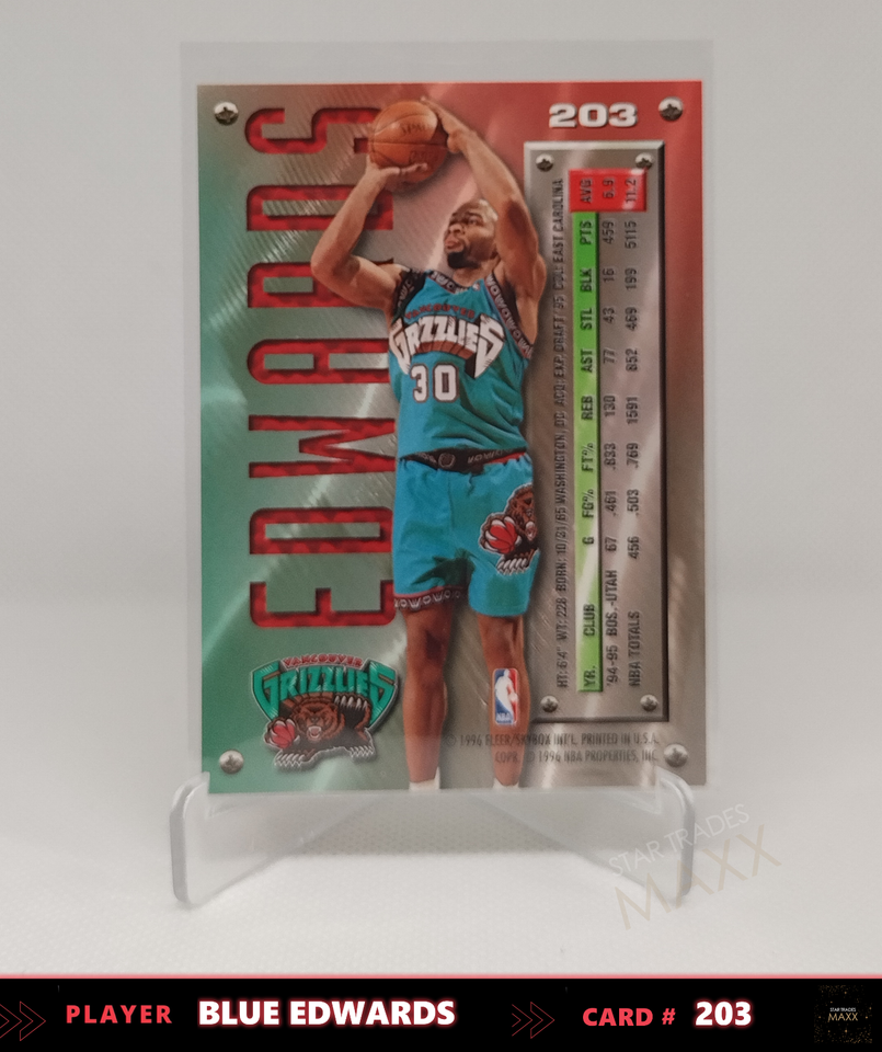 1995 BLUE EDWARDS #203 FLEER METAL NBA BASKETBALL CARD VANCOUVER ...