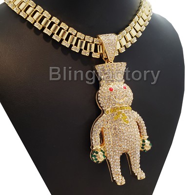 Hip Hop Iced Doughboy Pendant & 18" Iced Rollie Link Choker Chain Bling ...