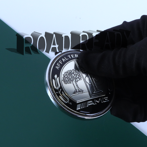 For AMG FRONT HOOD Emblem Affalterbach Black Chrome Apple Badge 55MM ...