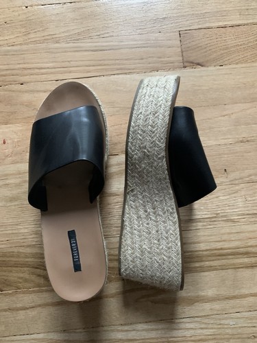 Forever 21 Faux Leather Platform Wedges Sandals Size 9 ? black ...