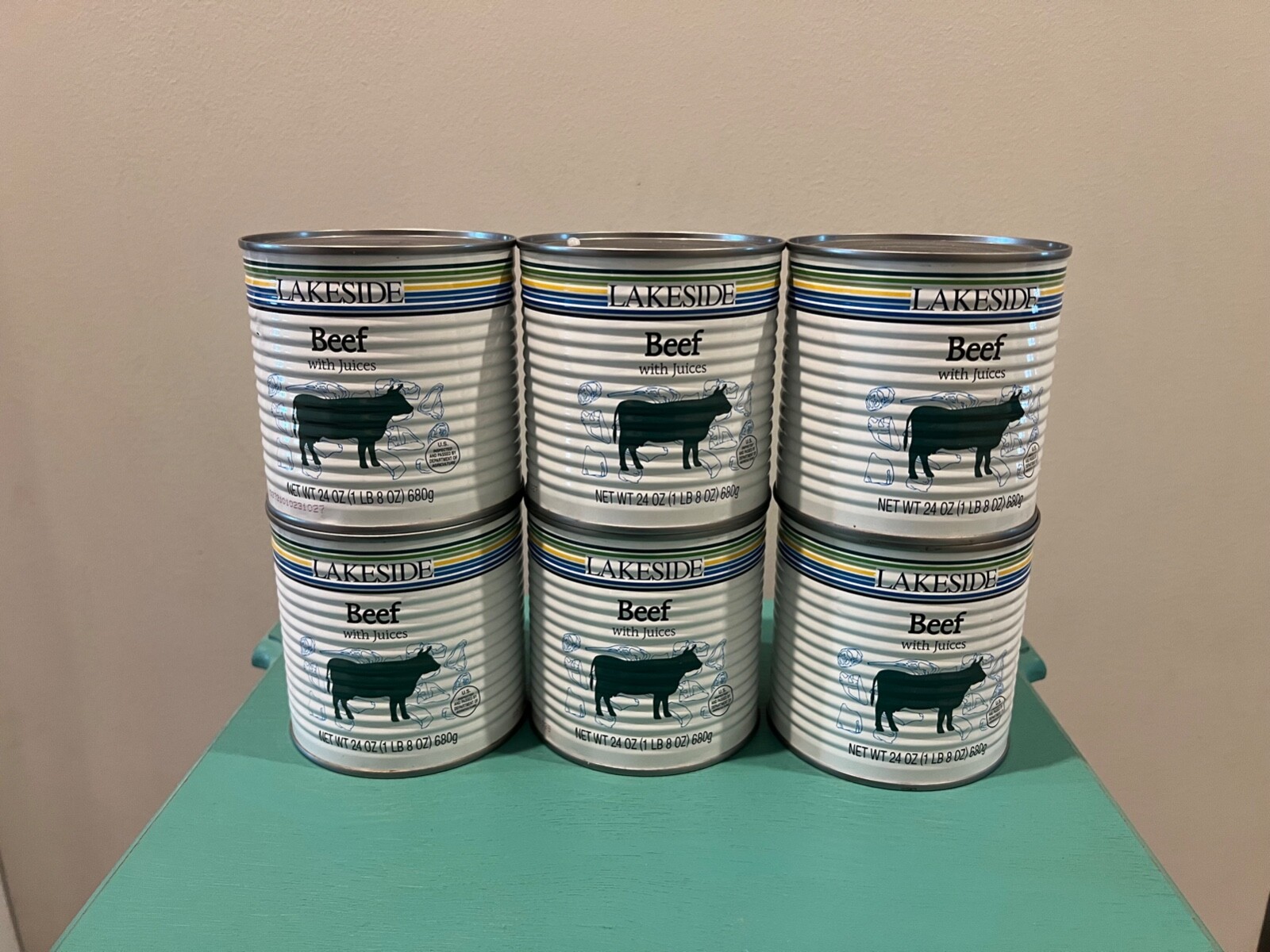 6 CANS Of Lakeside Foods BEEF with Juices, Fully Cooked 24 ounces each ...