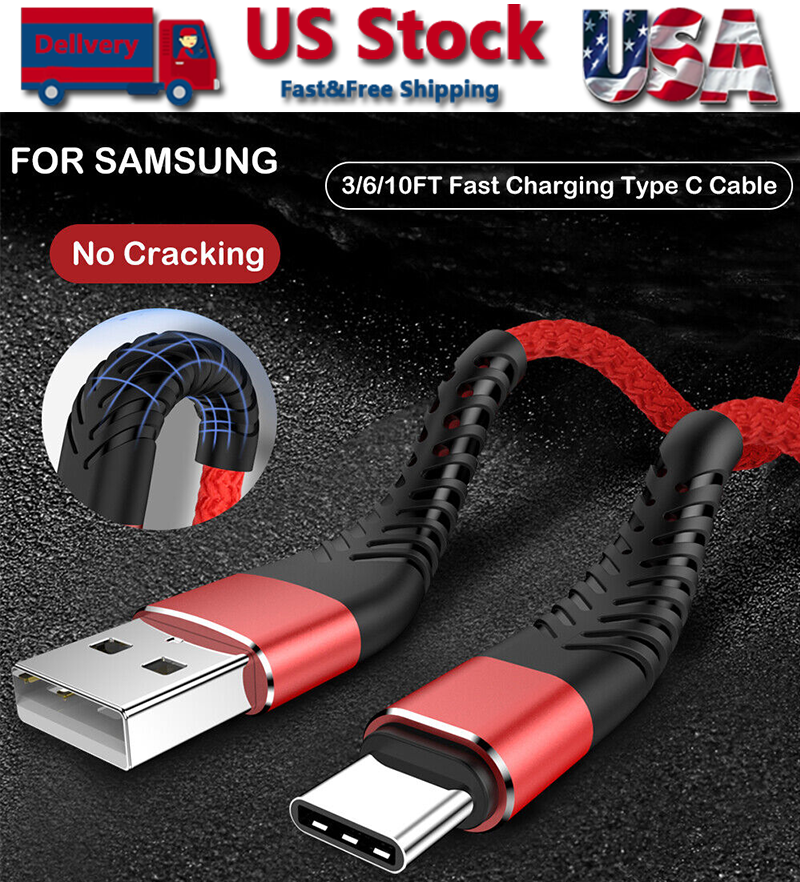 Heavy Duty Braided USB C Type-C Fast Charging Data Sync Charger Cable ...
