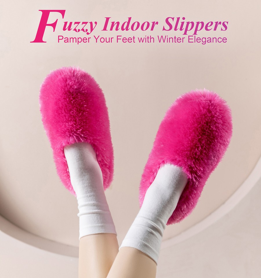 Fuzzy Winter Indoor Slippers for Women, Plush Warm Moccasin Slippers ...