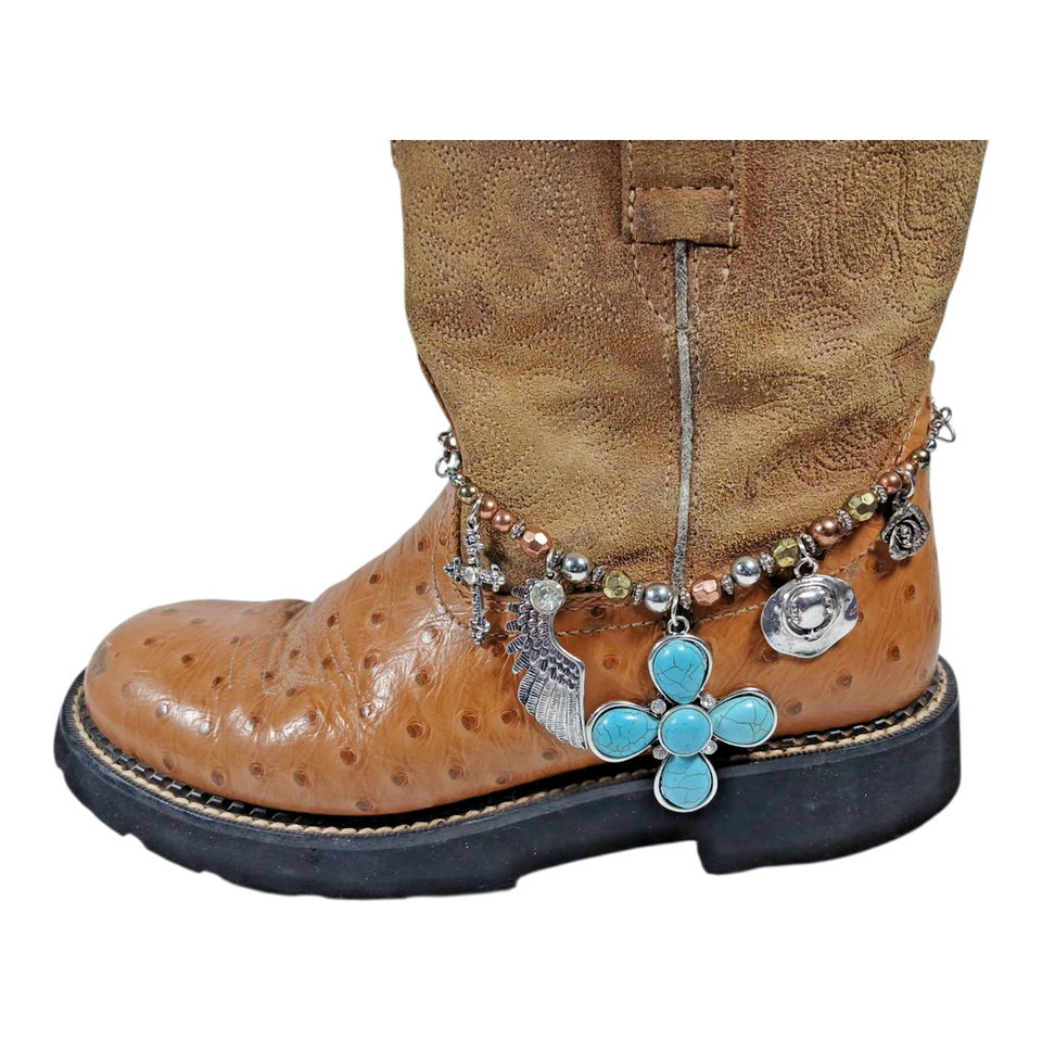 Western Boot Chain Jewelry Faux Turquoise Cross Rhinestones Hat Charms ...