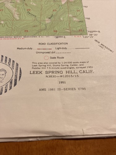 USGS Topographic Map: Leek Spring Hill CA, 1951 | eBay