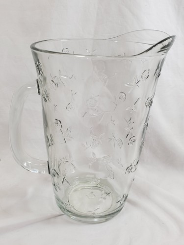 Anchor Hocking Savannah Pitcher, Clear Embossed Rose Floral Flower ...