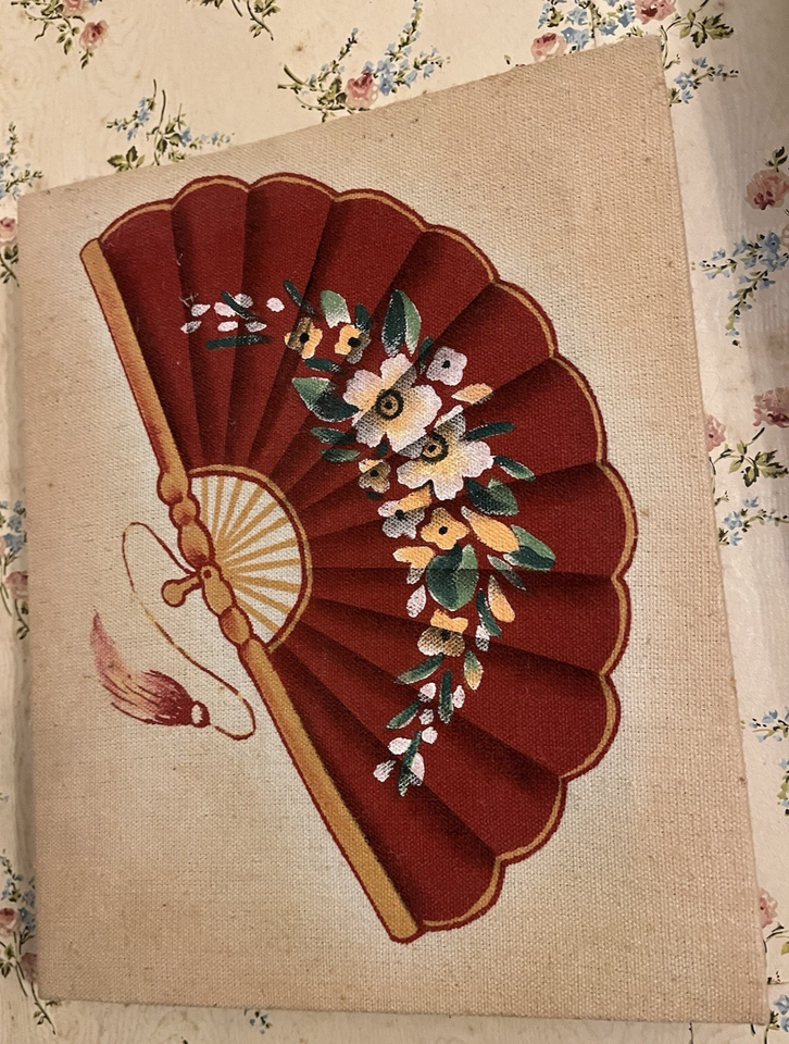 Pair of Vintage Art Wall Hangings Hand Painted Ladies Fans Made in ...