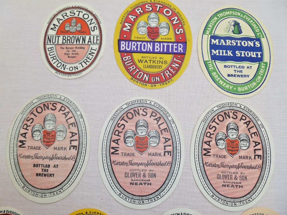 9 VINTAGE MARSTON'S BEER / ALE BOTTLE PAPER LABELS | eBay UK