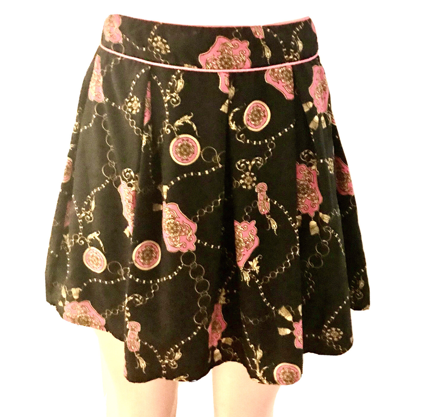 Y2K Black Floral Lined Pleated Zipper Back Mini Skirt M Fairycore ...