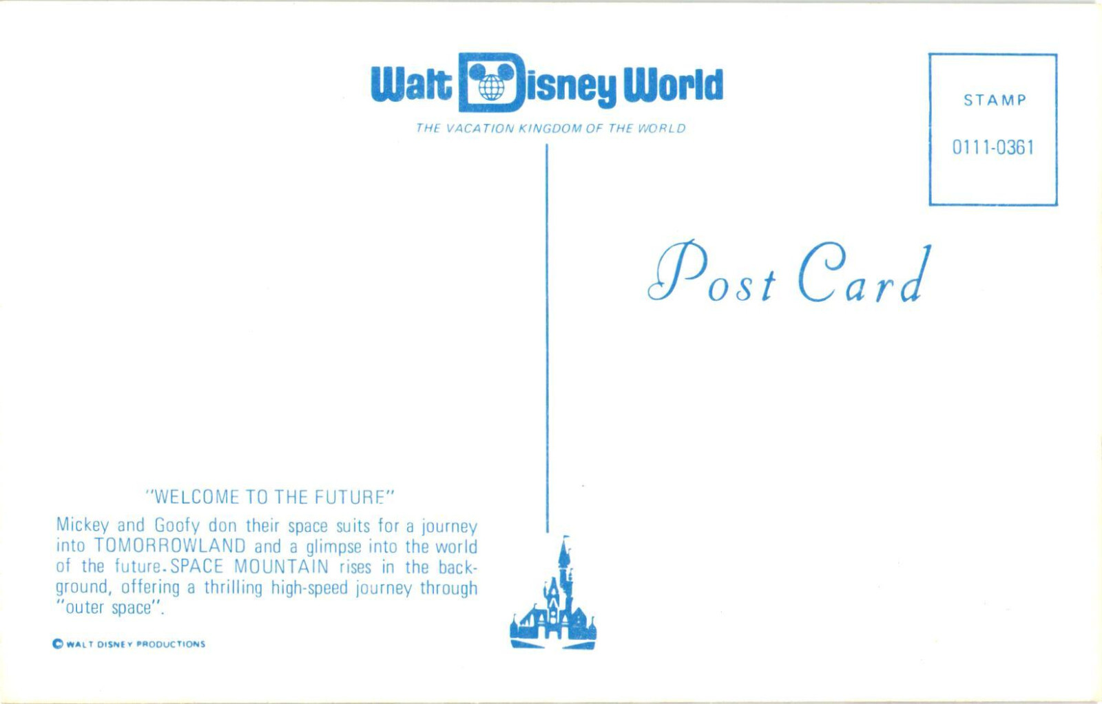 Vintage Unposted Postcard WALT DISNEY WORLD WELCOME TO THE FUTURE ...