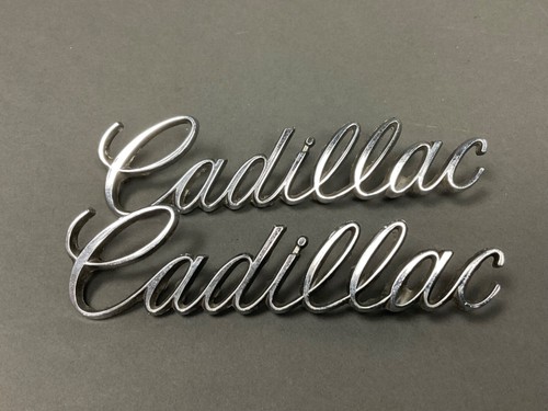 2 Cadillac OEM Nameplates Chrome Metal Vintage Script Emblem Badge Logo ...