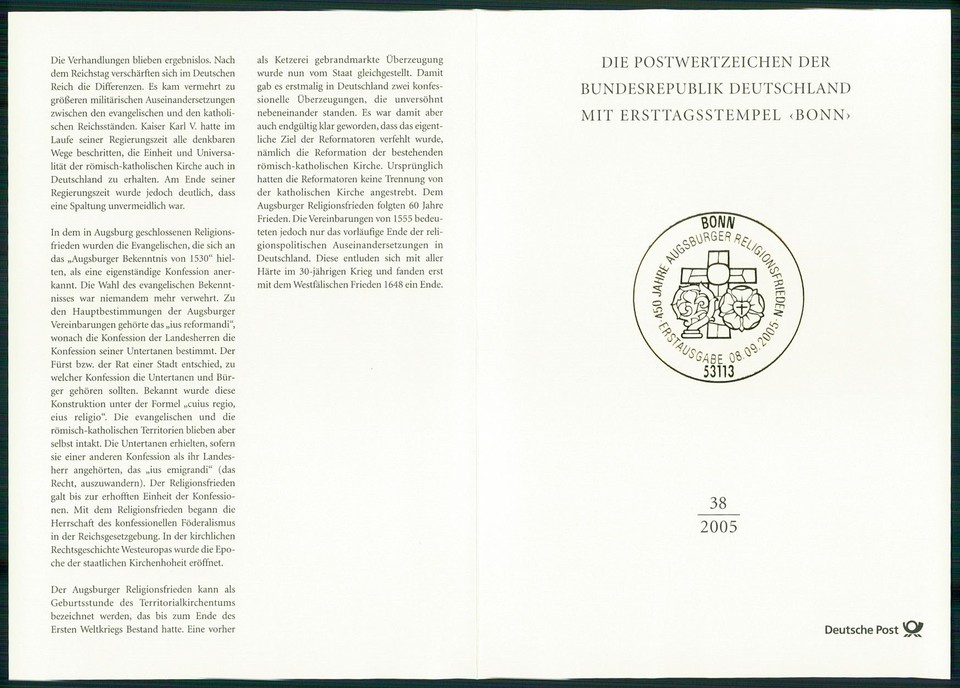 GERMANY FOLDER 2005/38 AUGSBURG RELIGIONAL PEACE MARTIN LUTHER ROSE ...
