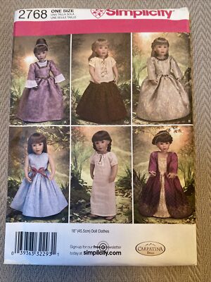 SIMPLICITY 2768 18" Doll 6 Historic Gowns Dresses UNCUT American Girl ...
