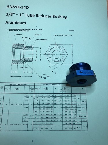 AN893-14D 3/8” to 1” Screw Thread Reducer Bushing w/ Lockwire Holes ...