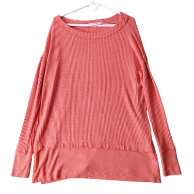 Free People We the Free North Shore Orange Waffle Knit Tunic Top Women's Sz S | eBay