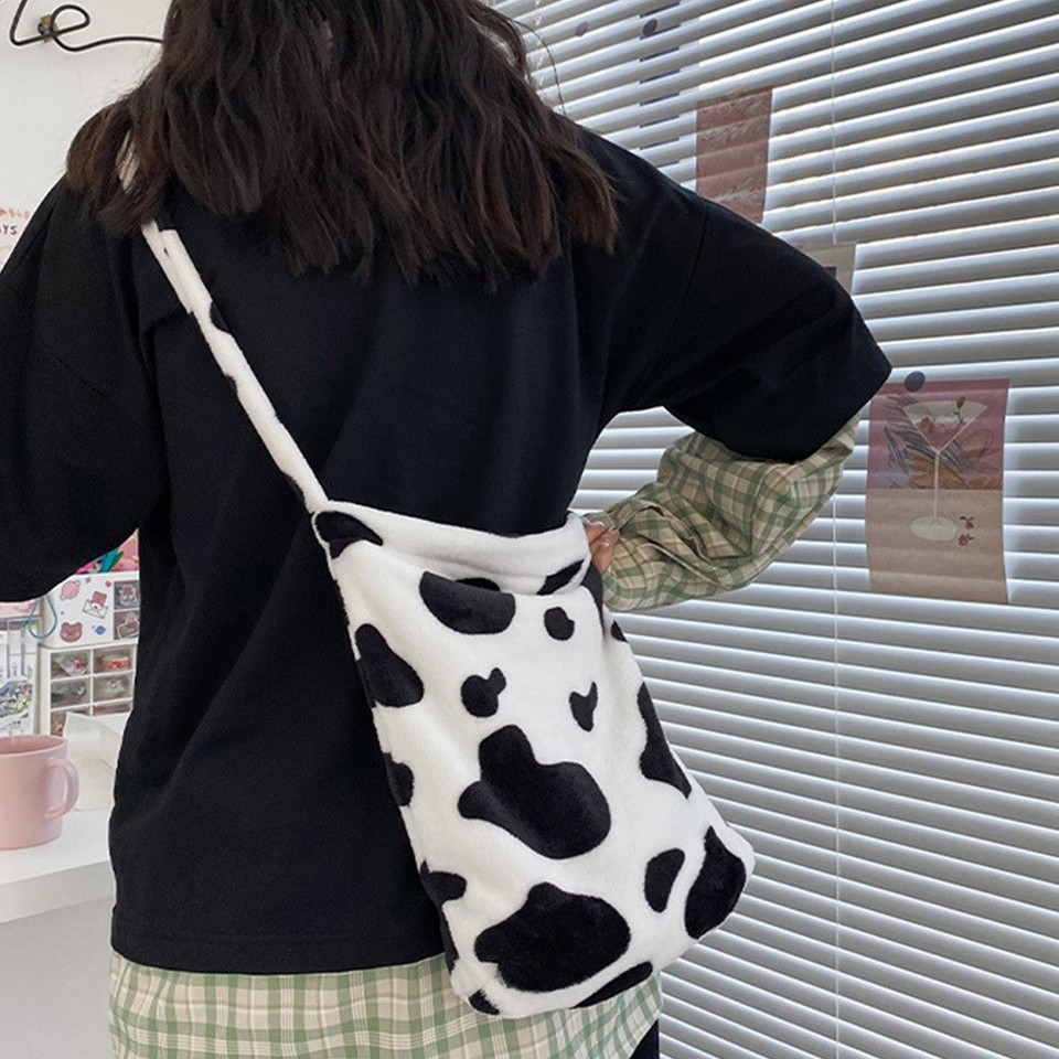 Cow Pattern Messenger Bag Cute Student Handbag Women Plush Shoulder ...
