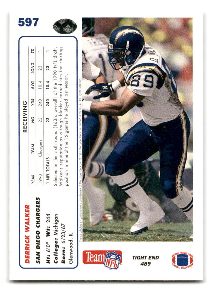 Derrick Walker 1991 Upper Deck #597 San Diego Chargers FOOTBALL | eBay
