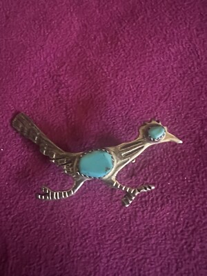 Early Vintage Navajo Southwestern Blue Turquoise Roadrunner Sterling ...