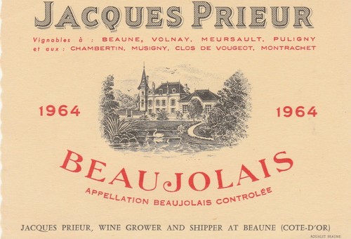 1964 Jacques Prieur Beau Jolais Estate Vintage Wine Bottle Label | eBay