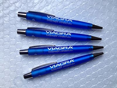 4 VIAGRA TRANSLUCENT Blue Metal Chrome/Rubber Grip Pens | eBay