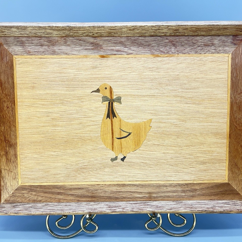 1960’s Vintage Marquetry Teak Wood Inlay Serving Tray Goose MCM 20 ...