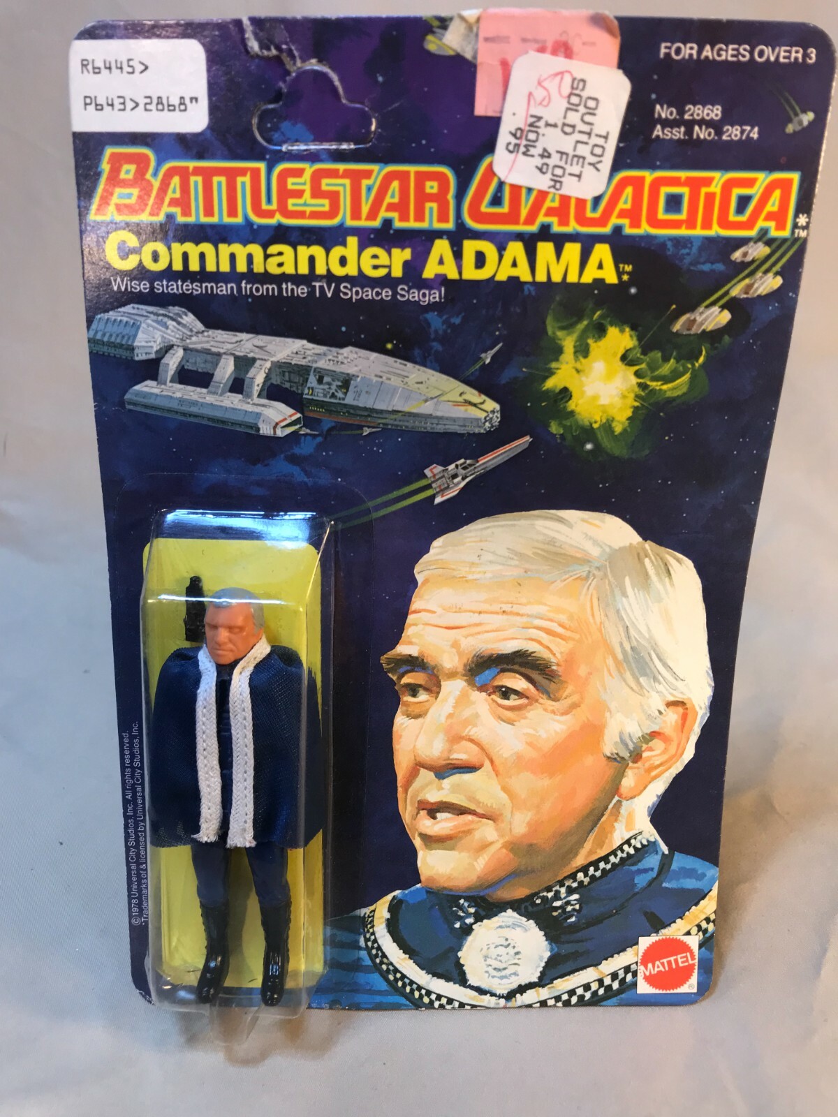 Battlestar Galactica COMMANDER ADAMA 1978 Carded Figure Mattel MOC ...