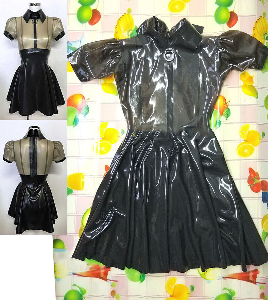 Latex Dress Black&Translucent Splicing Pleated Dress Back Zipper Club ...