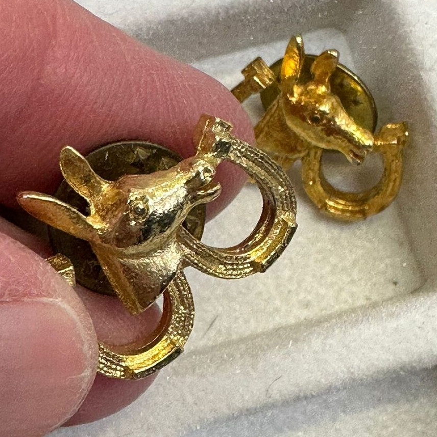 Lot of 2 Donkey Faces w Horseshoes 4 Good Luck Gulf Oil Vintage Tackpin ...