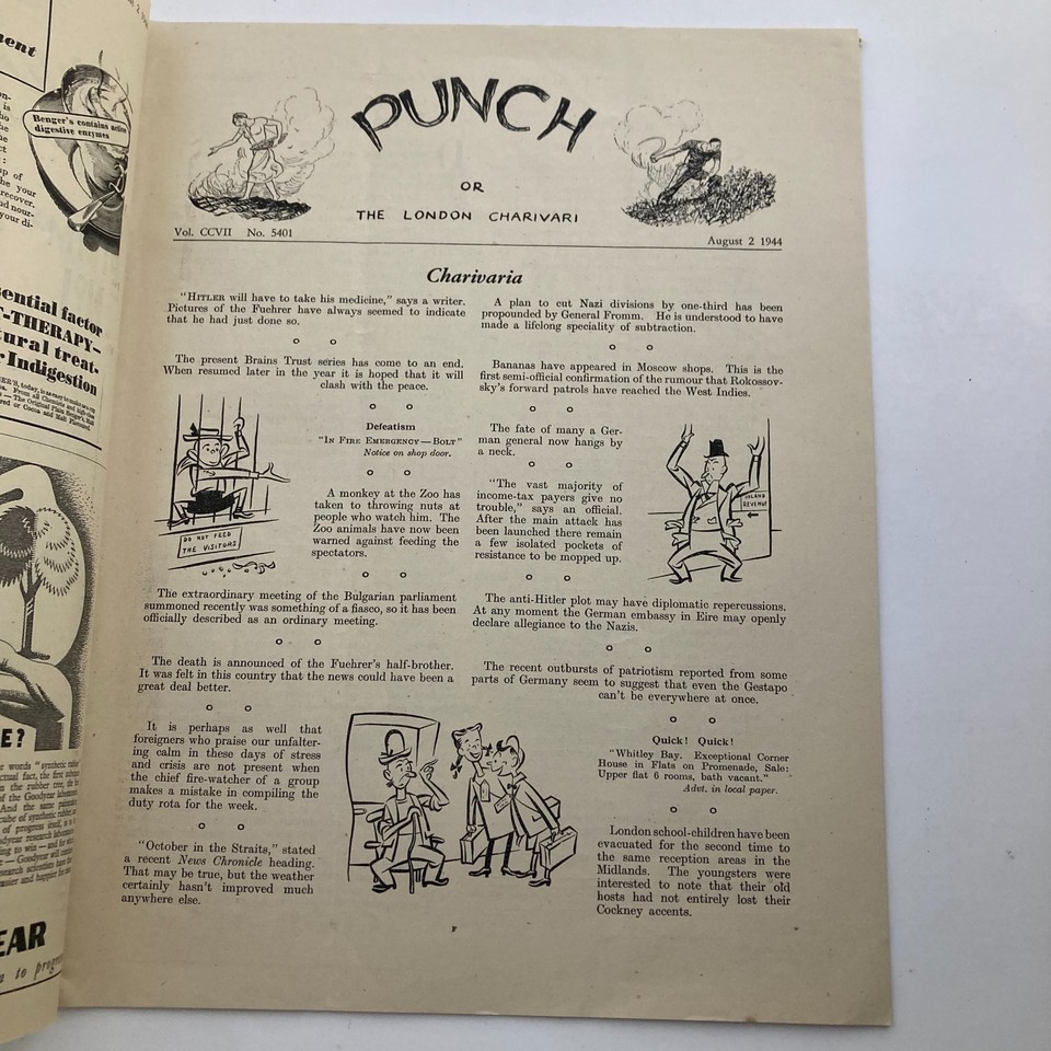 Punch Magazine August 2 1944 Vol 207 No. 5401 WWII Cartoon & Humour No ...