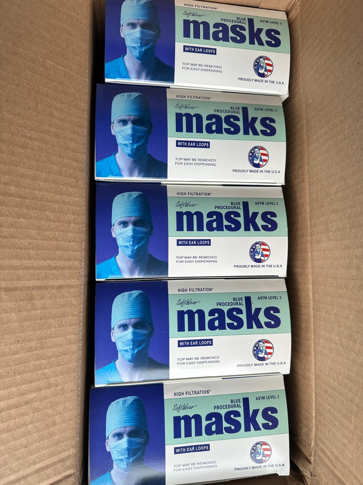 500 Procedural With Ear Loop Face Mask Blue ASTM LEVEL 2 Made in USA | eBay