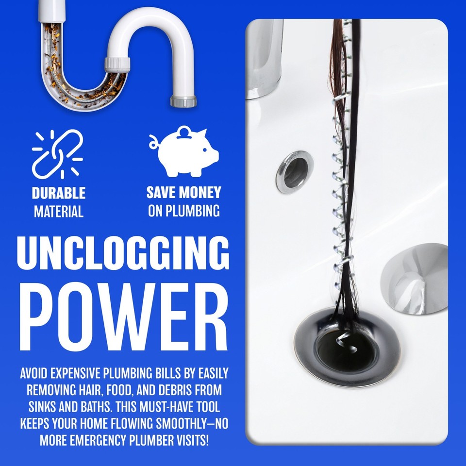 5M DRAIN CLEANER ROD UNBLOCK WASTE PIPE SINK TOILET TOOL FLEXIBLE ...