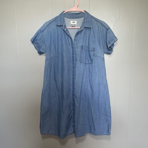 Old Navy Short Sleeve Trapeze Button Down Chambray Blue Dress Medium Wash Small | eBay