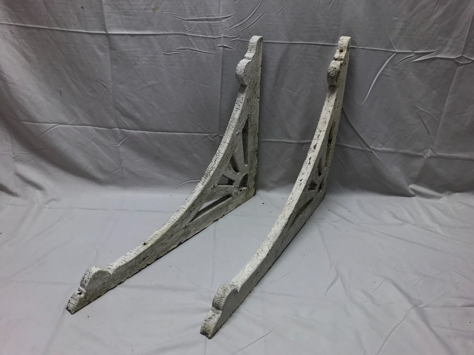 Antique Pair Thin Wood Porch Brackets 17x23 Shabby White VTG Chic Old ...