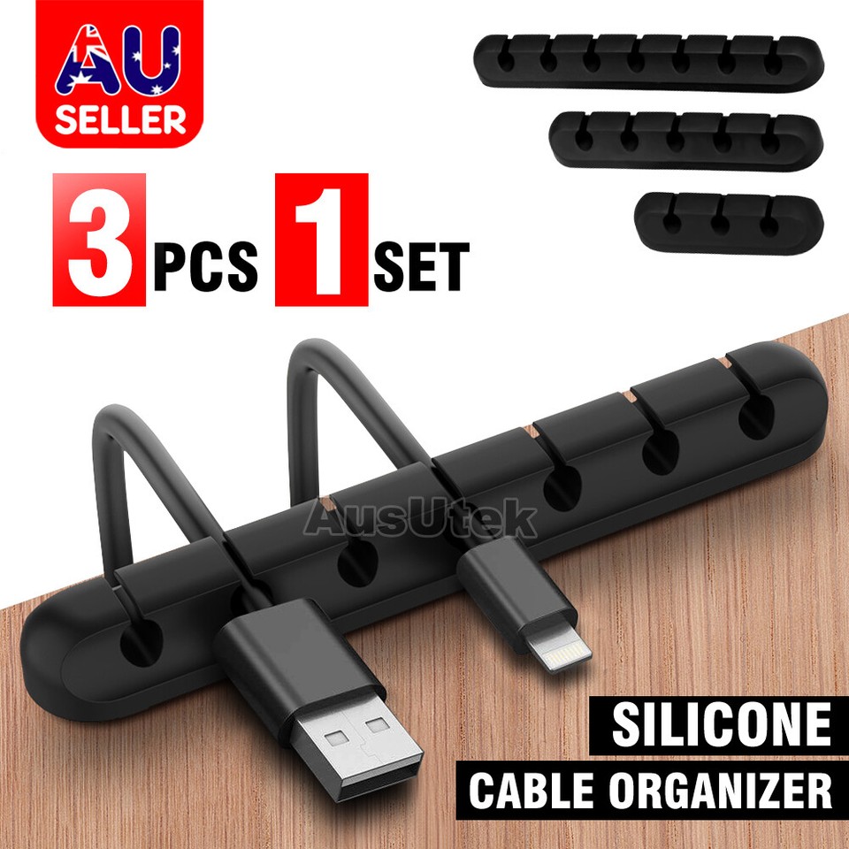 3x USB Charge Cable Holder Desk Cable Clips Organizer Cord Management ...