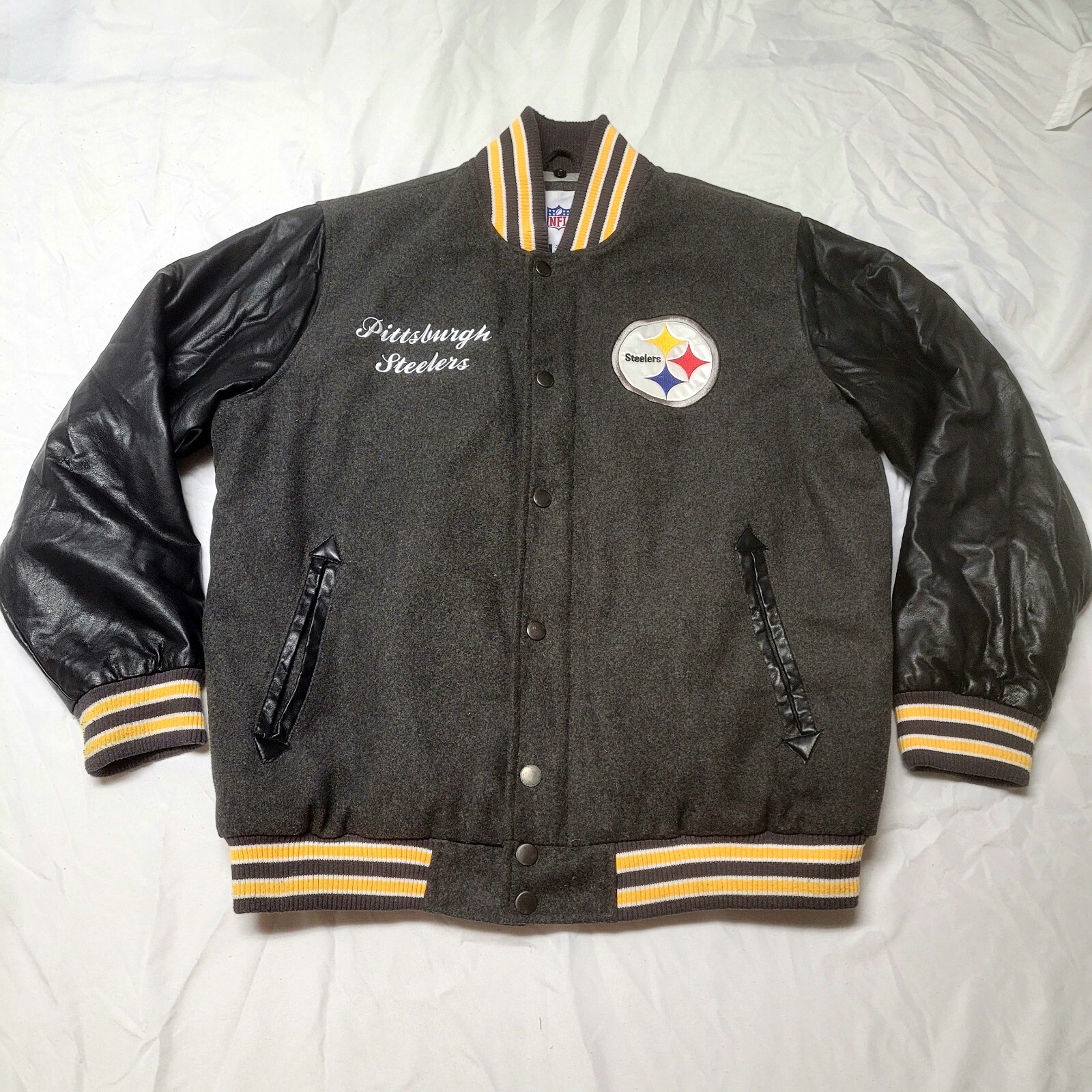 NFL Pittsburgh Steelers Varsity Jacket Letterman Embriodered Script ...