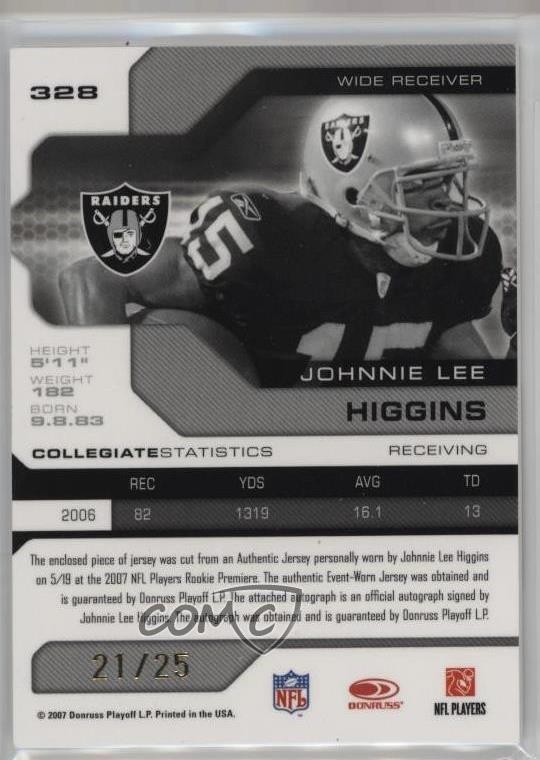 2007 Leaf Limited Threads Team Logo Prime /25 Johnnie Lee Higgins ...