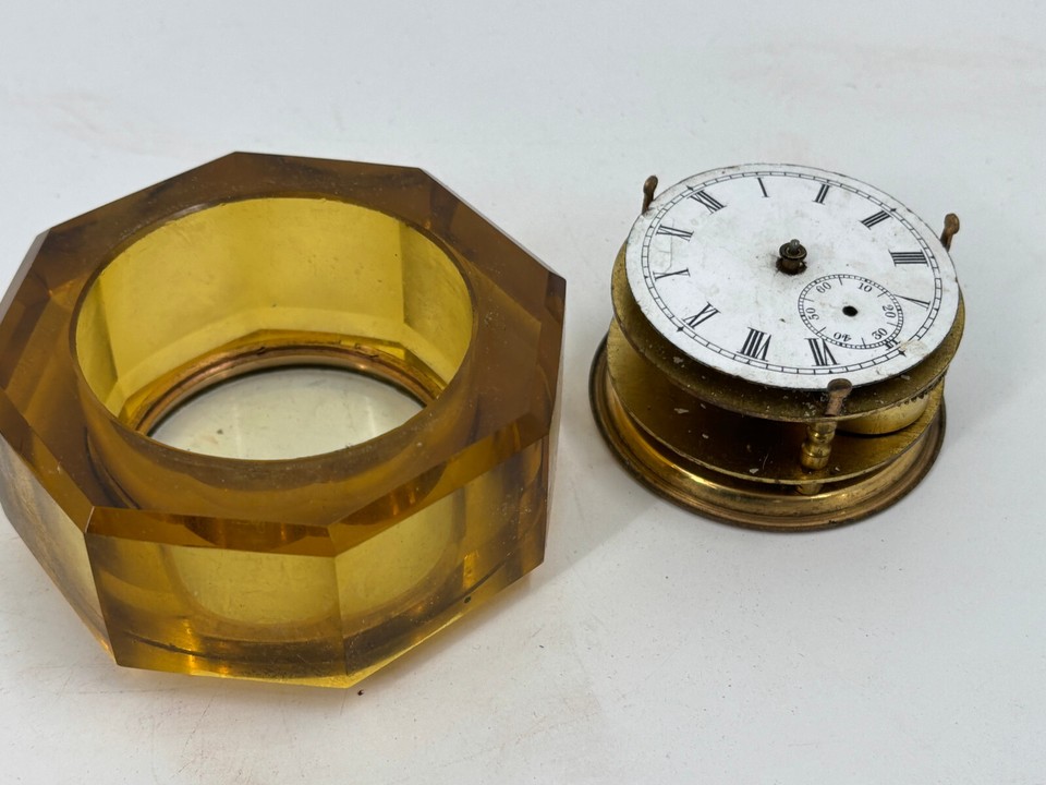 RARE Antique E.N.WELCH Victorian Orange Yellow Glass Desk Clock 1890 ...