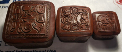 3 Exquisite Vintage Leather Tooled Nesting/Jewelry/Purse Boxes | eBay