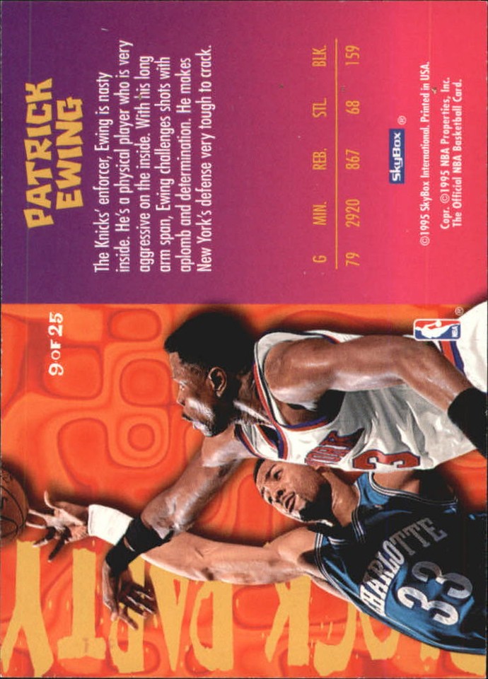 1995-96 Hoops Block Party New York Knicks Basketball Card #9 Patrick ...