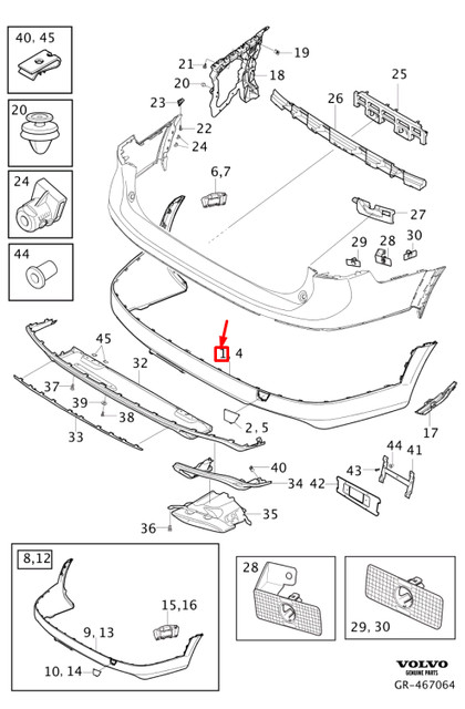 VOLVO V90 Cross Country MK2 Rear Bumper Spoiler 39845424 GENUINE for ...