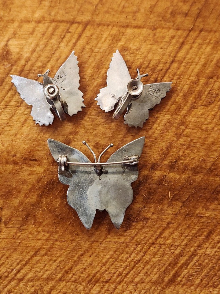 Vintage Mexico Sterling Silver & Abalone Butterfly Screw Back Earrings ...