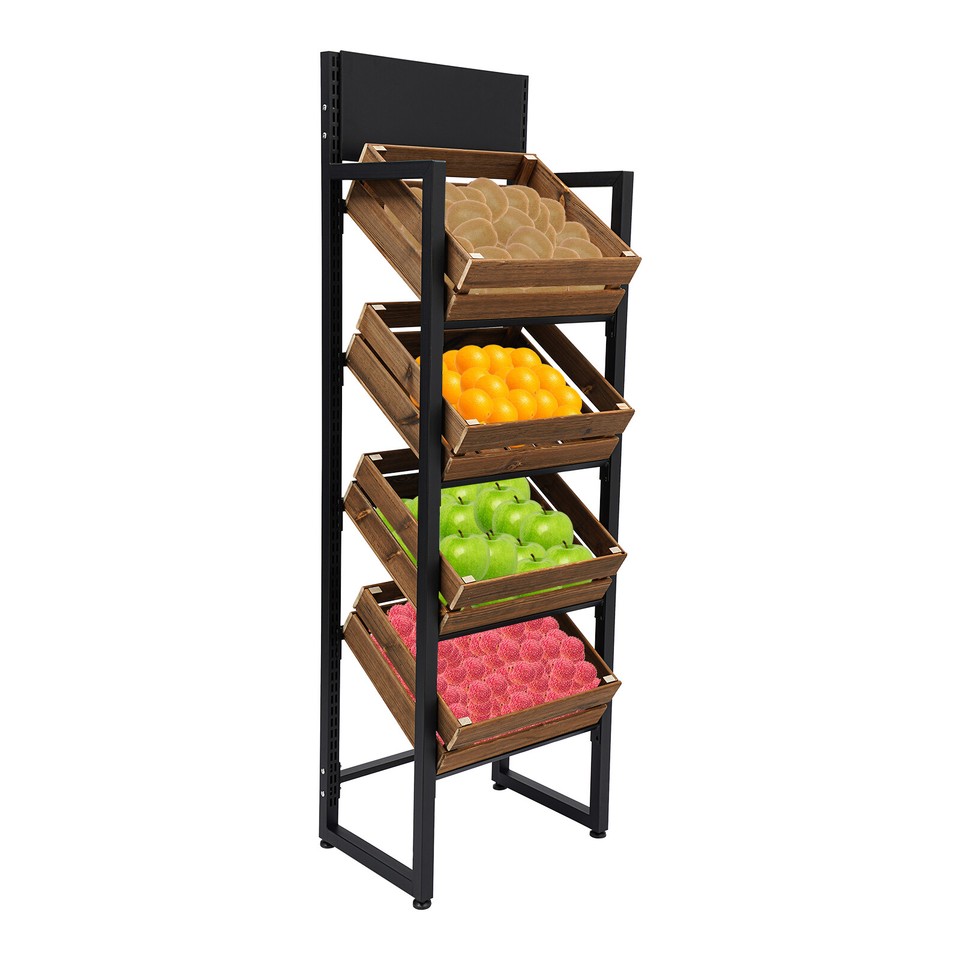 Market Retail Display Rack, Wood Fruit Vegetable Storage Rack Fruit ...