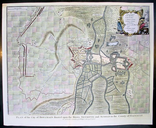 1745 Tindal Antique Map Battle Plan of Siege of Bouchain, Calais ...
