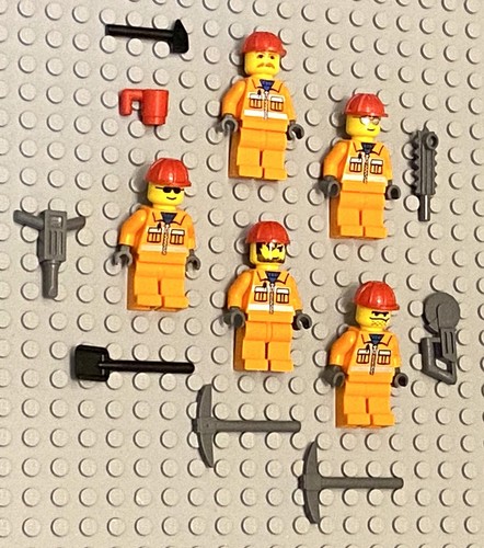 LEGO Construction Minifigures Lot of 5 Guys City Town Minifigs Workers ...