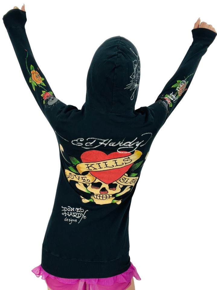 Vintage 2000s Ed Hardy Christian Audigier Black Graphic Logo Sweater ...