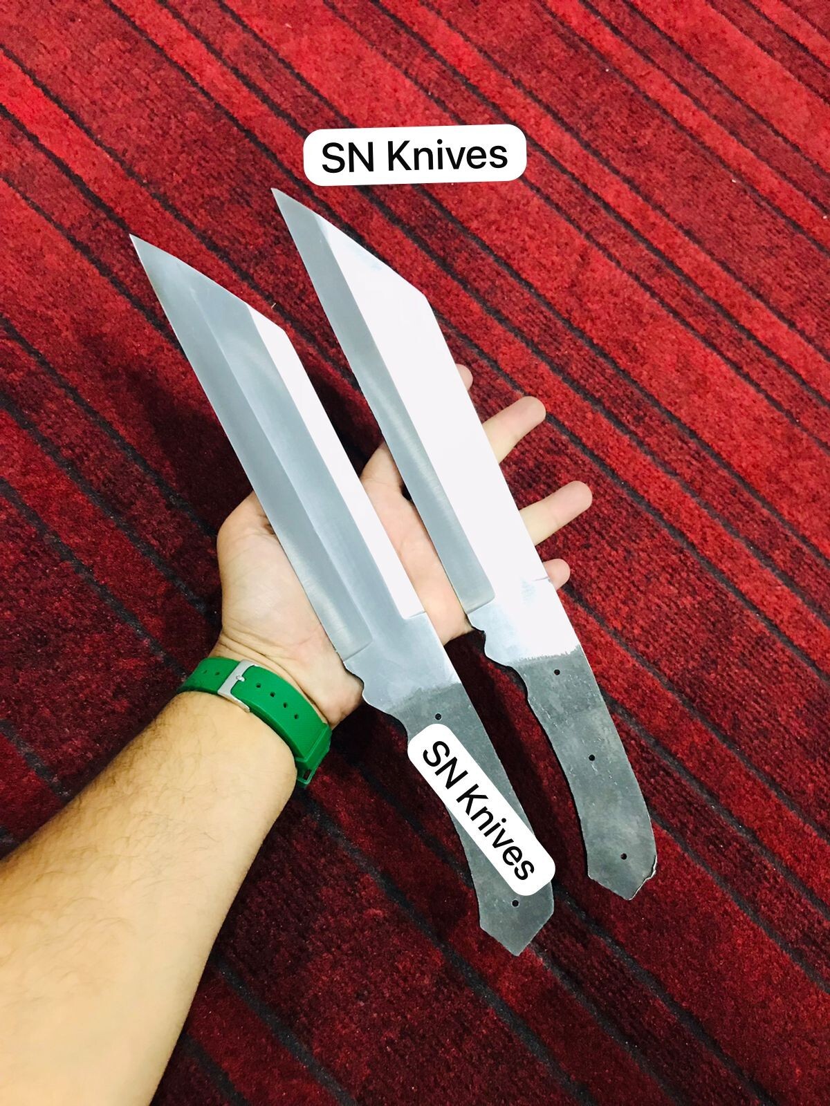 CUSTOM HANDMADE D2 TOOL STEEL HUNTING SEAX KNIFE SET OF 2-BLANK BLADE W ...