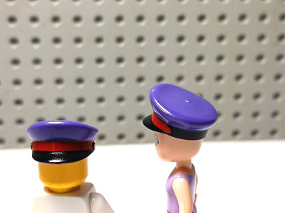 LEGO Purple Cap Cab Bus Driver Stan Conductor Black Bill Red Conductor ...