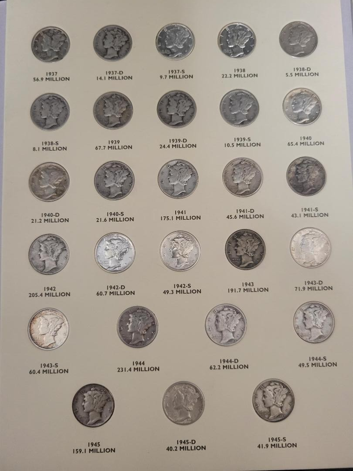 1916-1945 Mercury Dime Collection Nearly Complete Set 77 Coins (-16-D ...